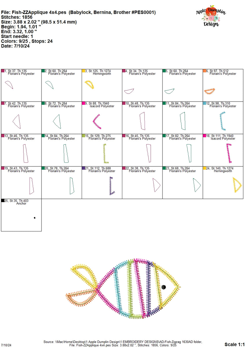 Fish Zigzag Applique Design – Apple Dumplin Design