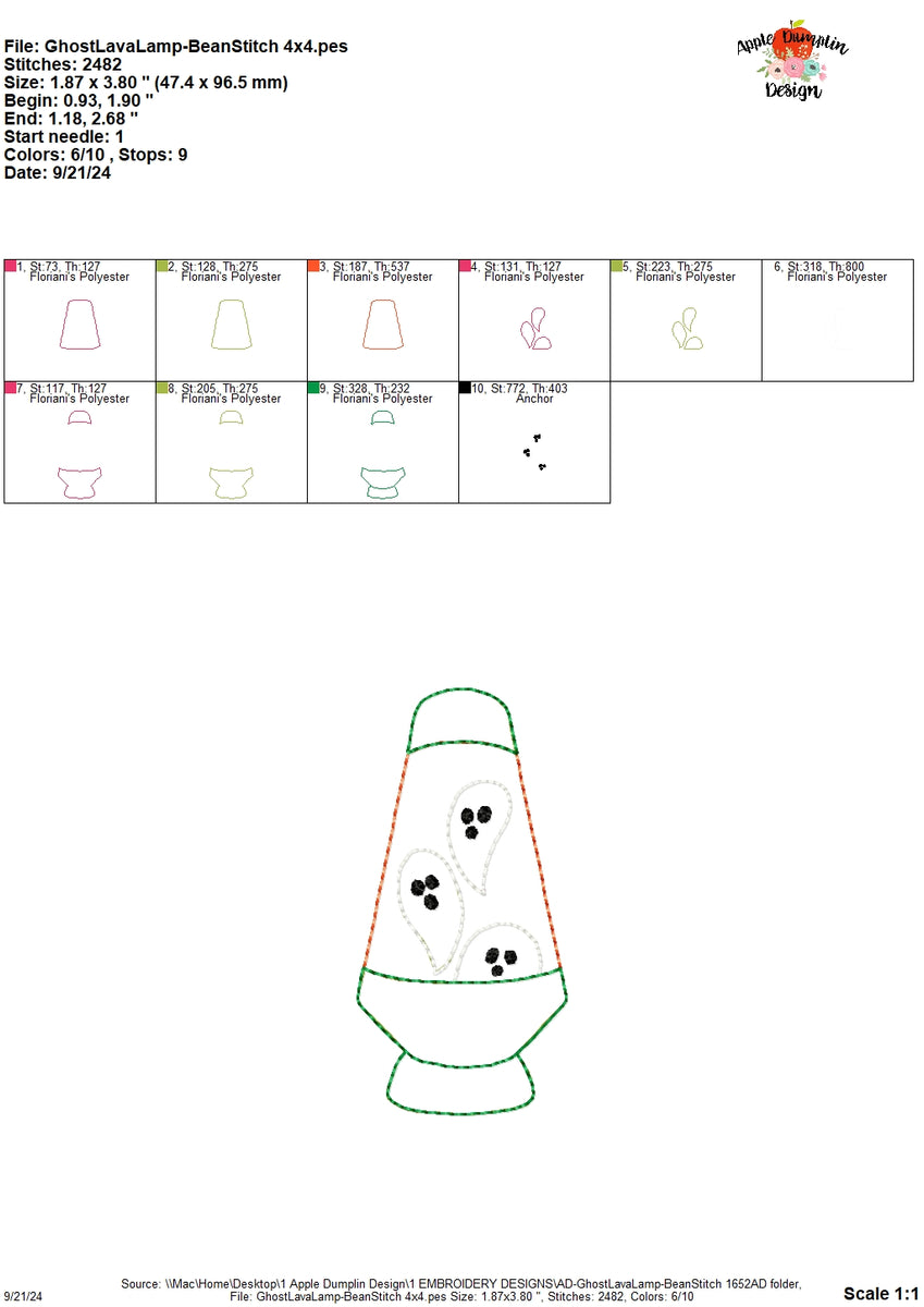 Ghost Lava Lamp Bean Stitch Applique Design – Apple Dumplin Design