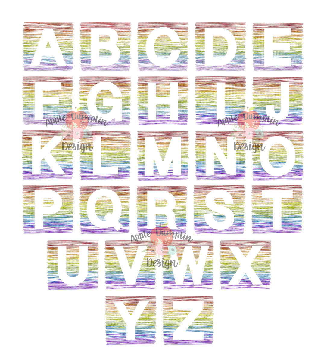 Shadow Scribble Block Embroidery Alphabet – Apple Dumplin Design