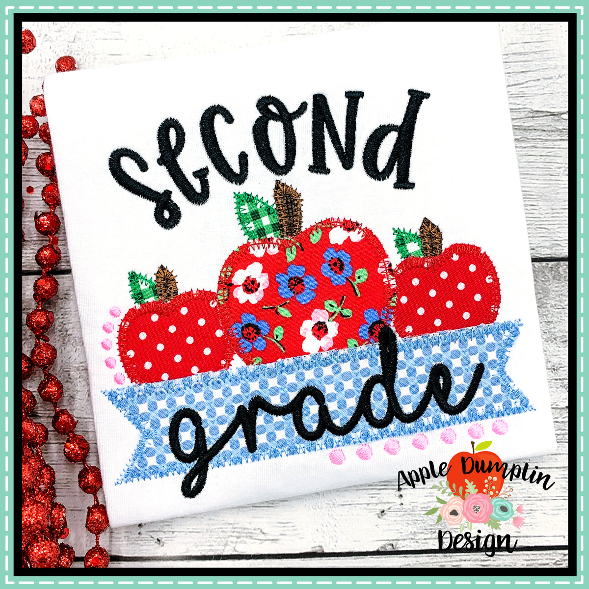 2nd Grade Apple Banner Zigzag Applique Design – Apple Dumplin Design