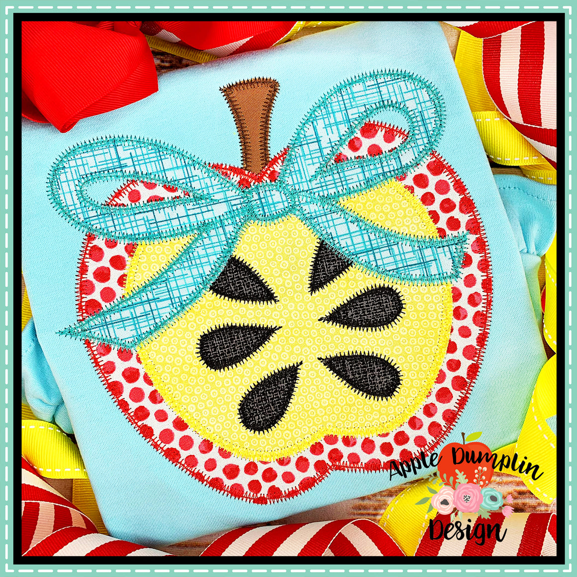 Apple with Bow Zigzag Applique Design – Apple Dumplin Design