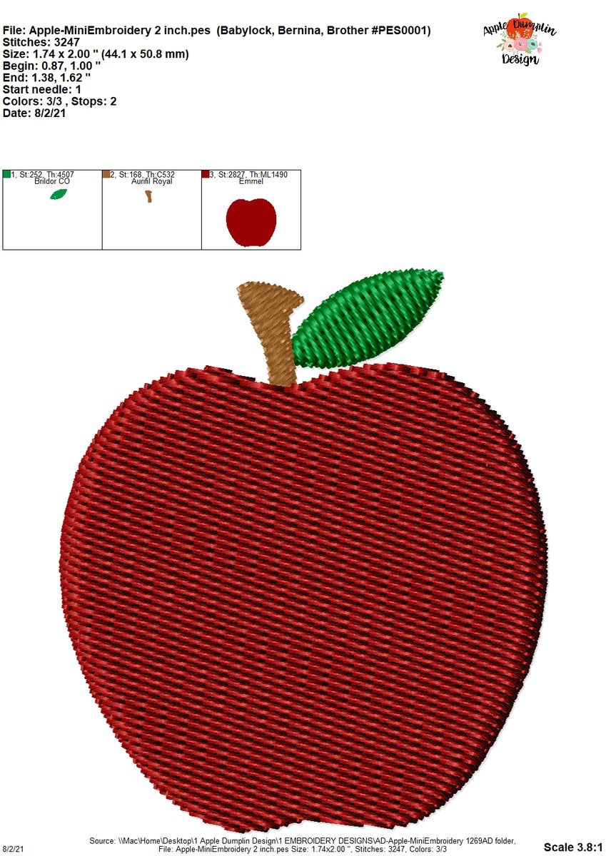 Apple Mini Embroidery Design – Apple Dumplin Design