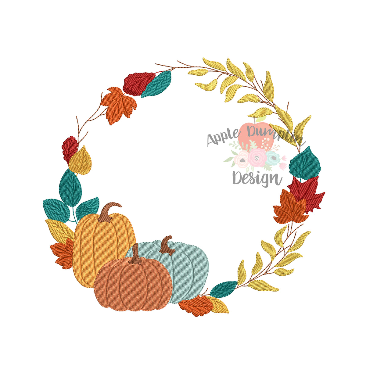 Fall Wreath Embroidery Design – Apple Dumplin Design