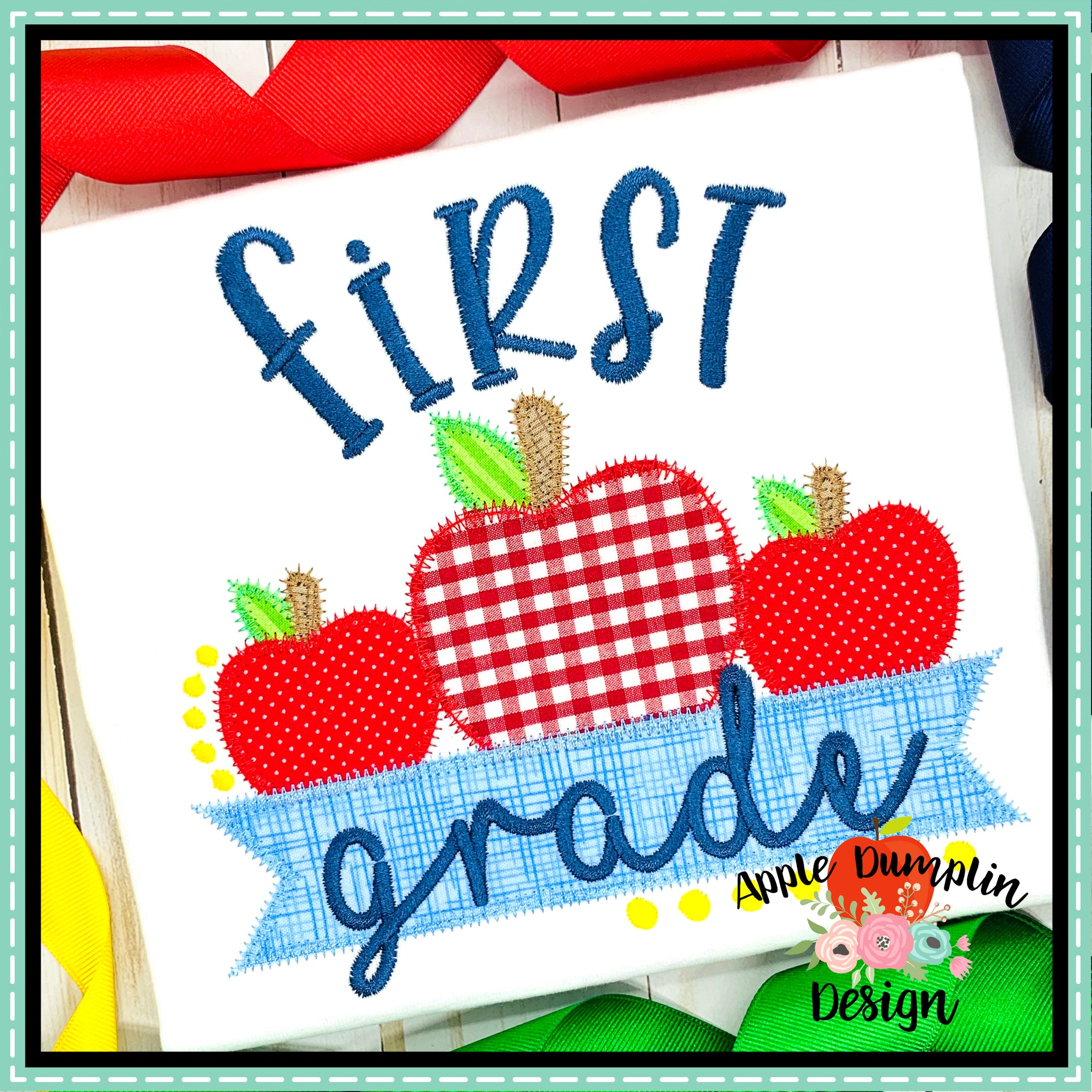 1st Grade Apple Banner Zigzag Applique Design – Apple Dumplin Design