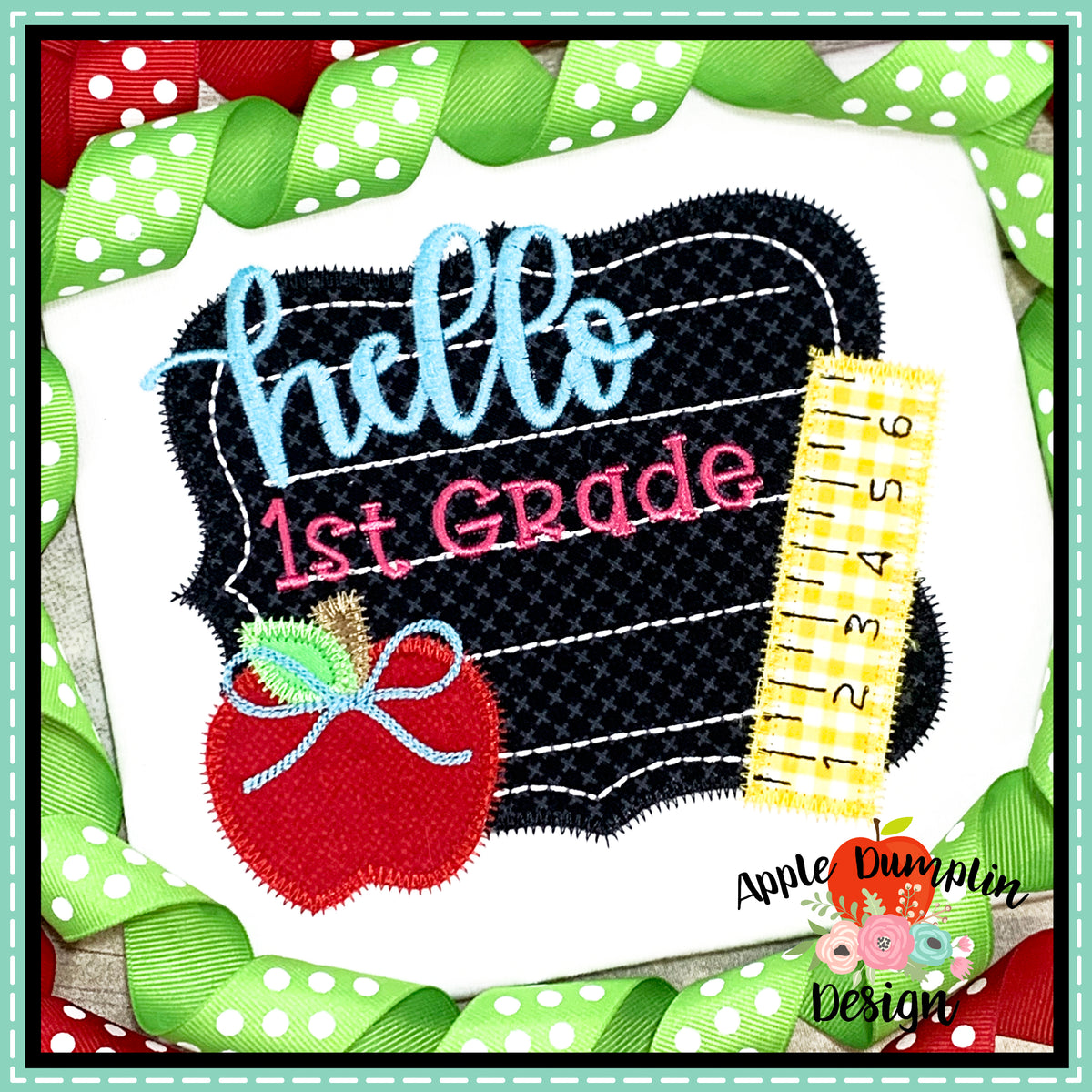Hello Chalkboard Zigzag Applique Design – Apple Dumplin Design