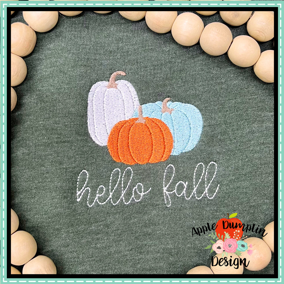 Hello Fall Pumpkins Mini Embroidery Design – Apple Dumplin Design