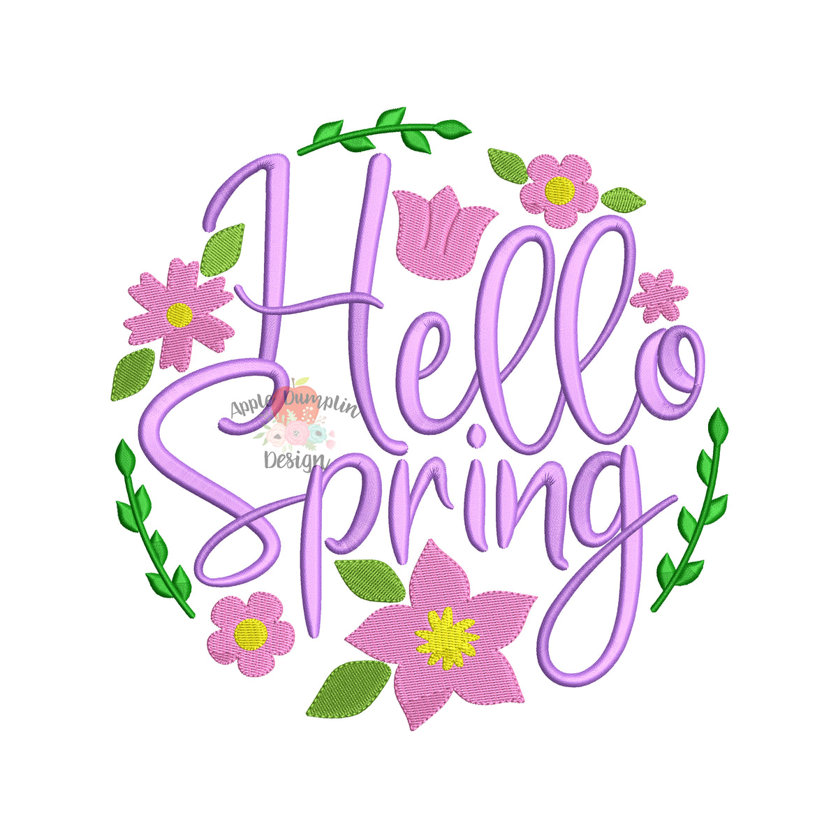 Hello Spring Embroidery Design – Apple Dumplin Design