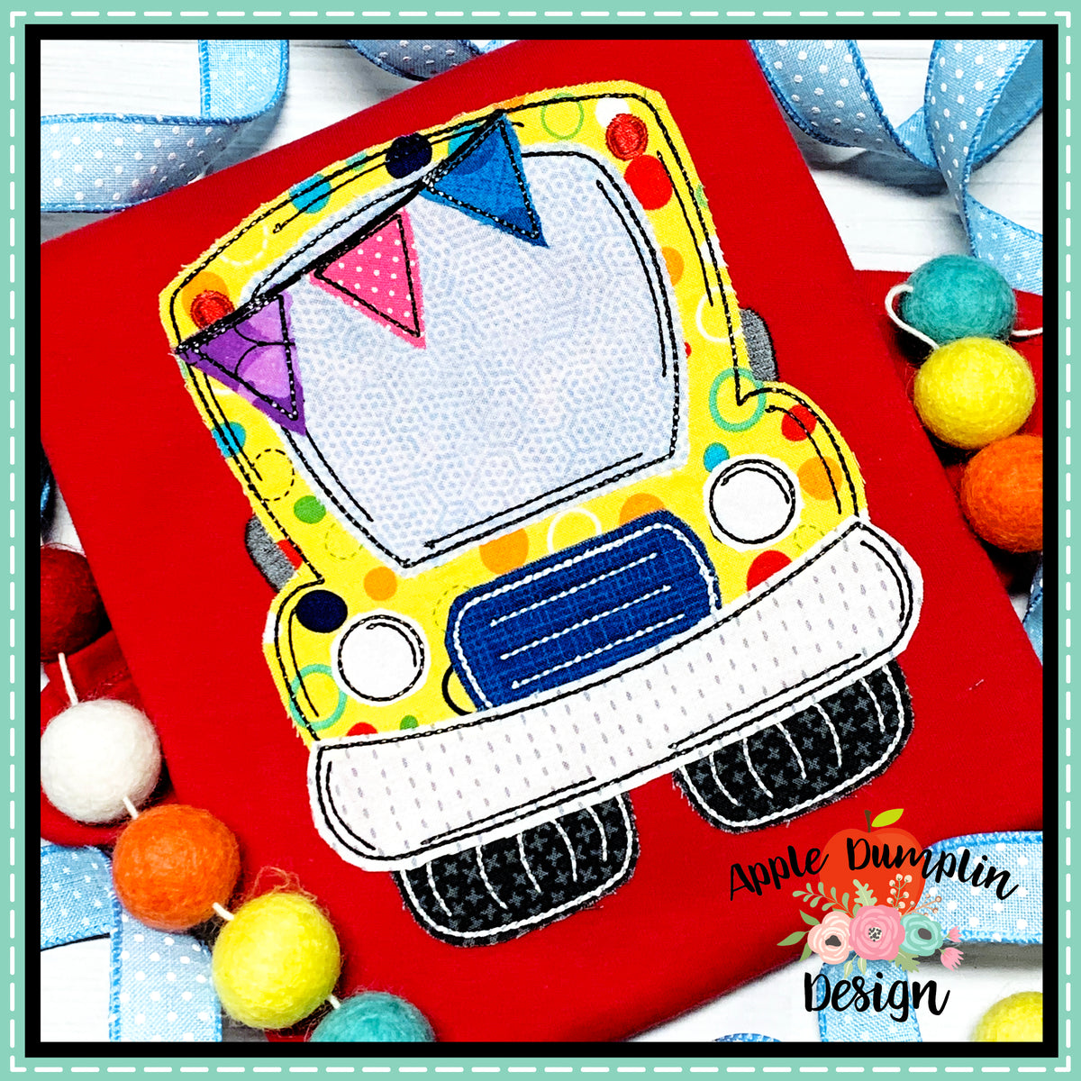 School Bus Bean Stitch Applique Design – Apple Dumplin Design