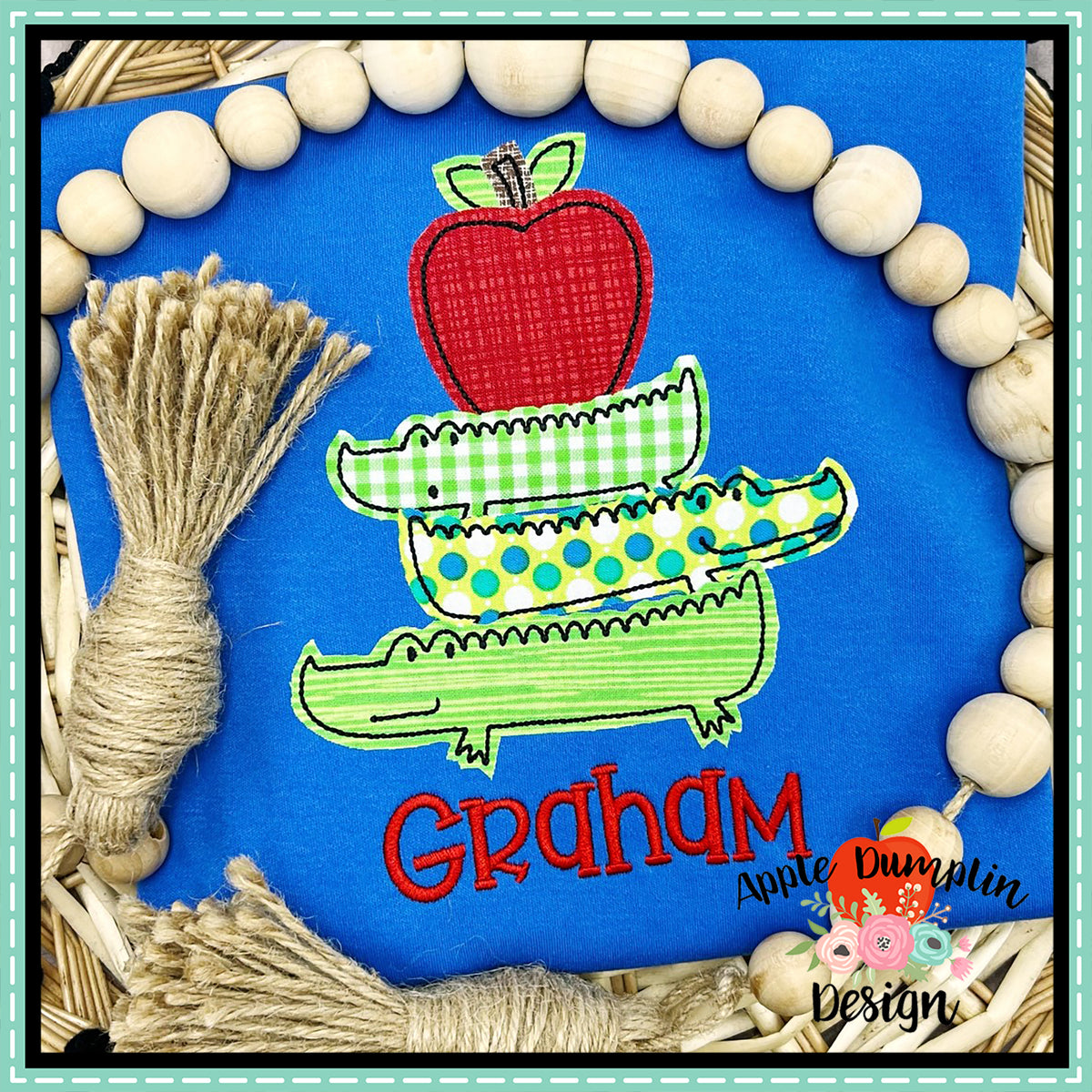 School Crocodile Stack Bean Stitch Applique Design – Apple Dumplin Design