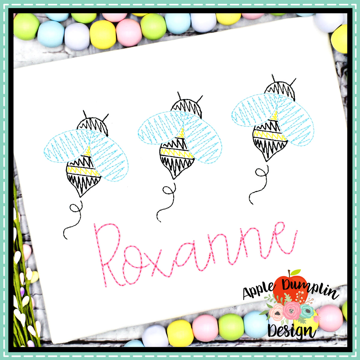 Scribble Bee Trio Embroidery Design – Apple Dumplin Design