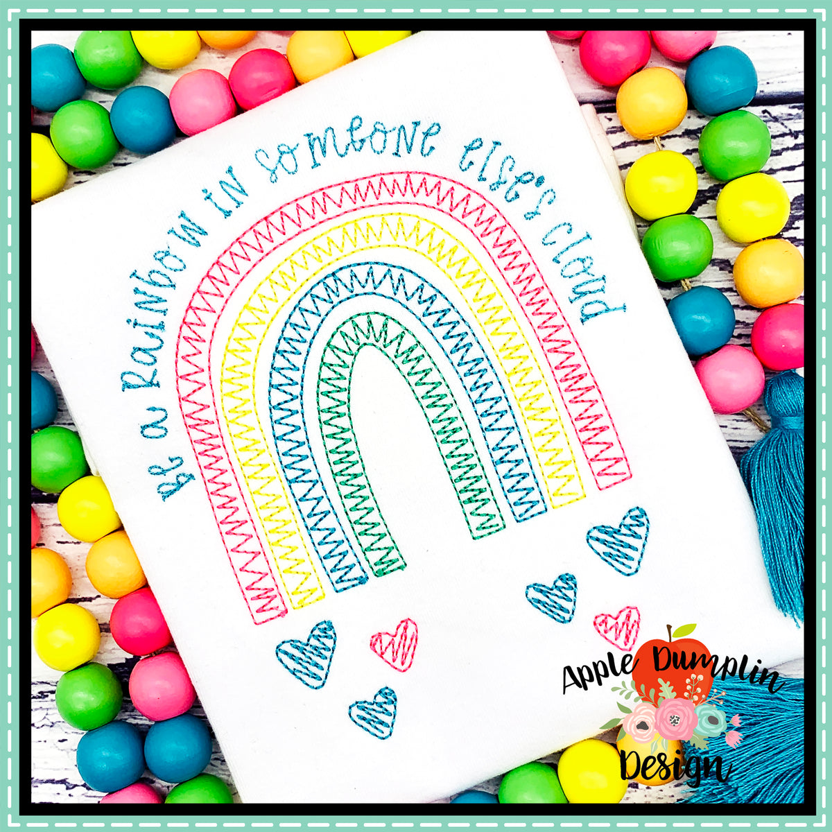 Scribble Rainbow with Hearts Embroidery Design – Apple Dumplin Design